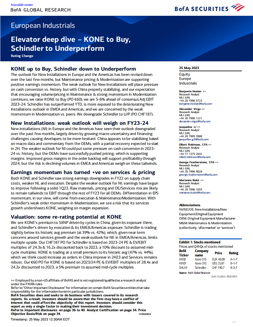 BofA Global Research-European Industrials Elevator deep dive – KONE to ...