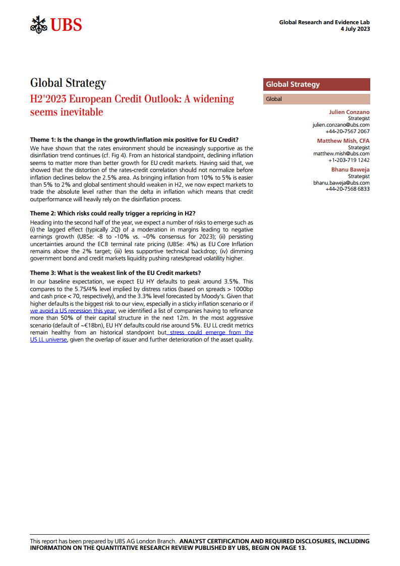 UBS Equities-Global Strategy _H22023 European Credit Outlook A widening ...