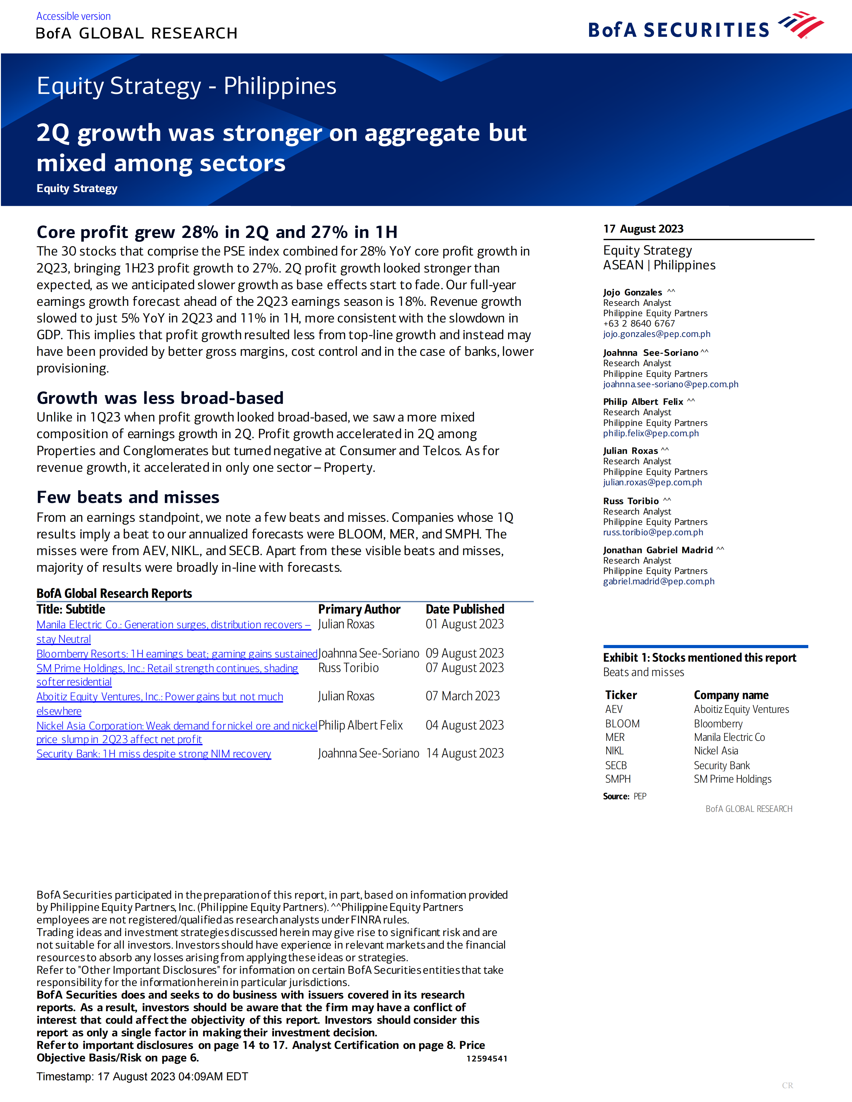BofA Global Research-Equity Strategy - Philippines 2Q growth was ...
