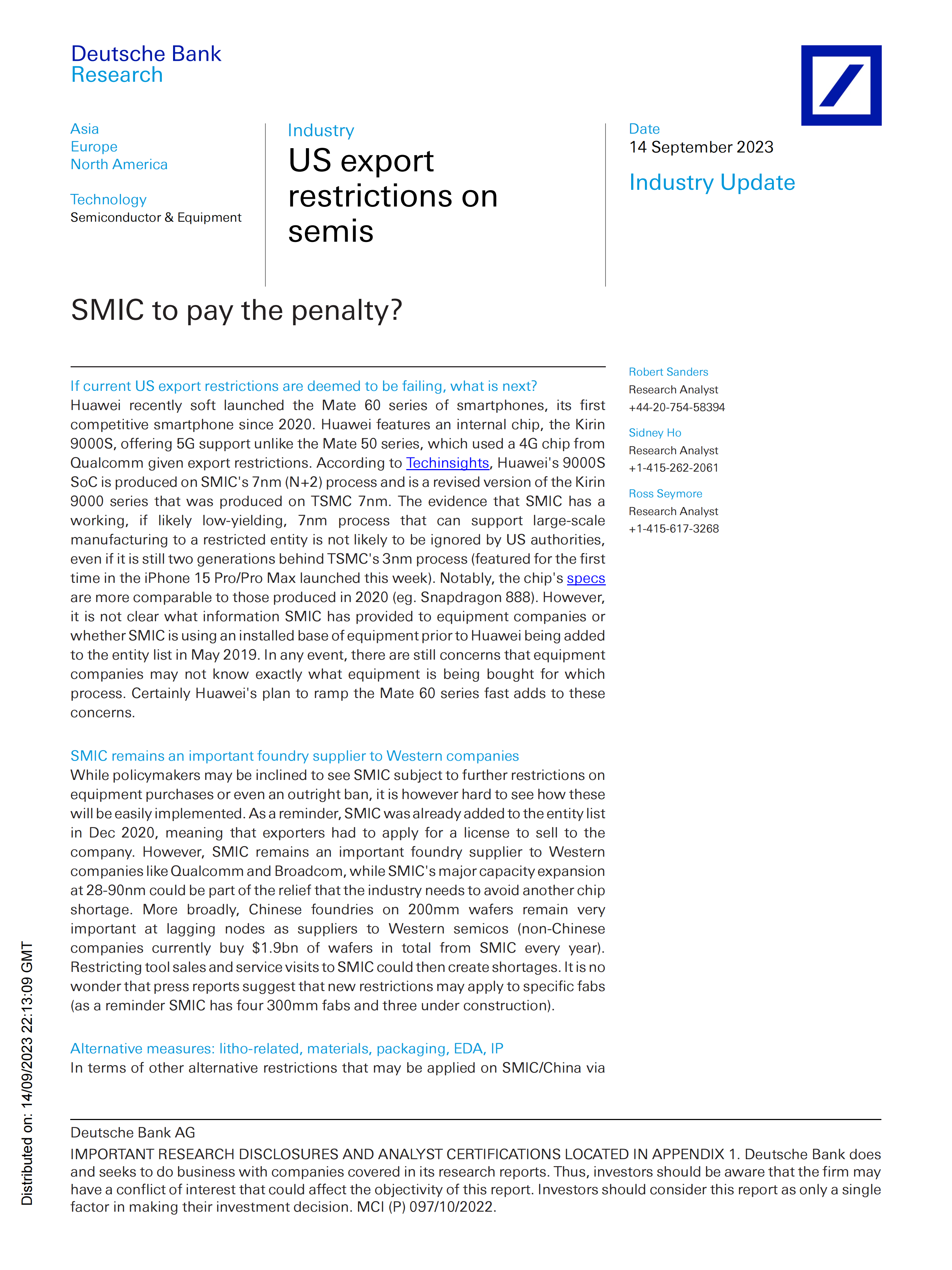 Deutsche Bank-US export restrictions on semis SMIC to pay the penalty-103908346.pdf-报告查一查